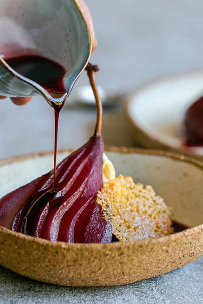 Red Wine Poached Pears - Between2Kitchens