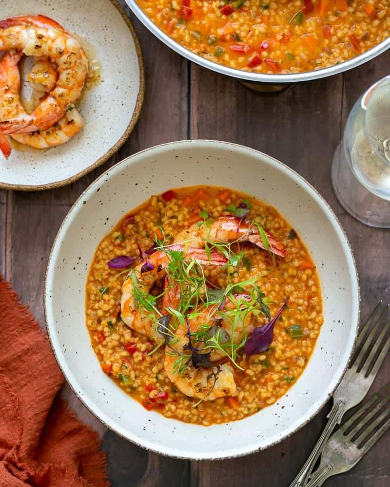 Garlic Roasted Prawns with Fregola Sarda - between2kitchens