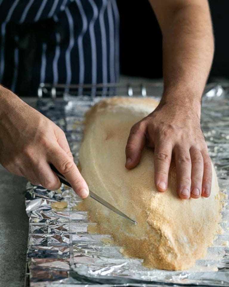 Whole Baked Fish in Salt Crust with Salsa Verde - Between2Kitchens