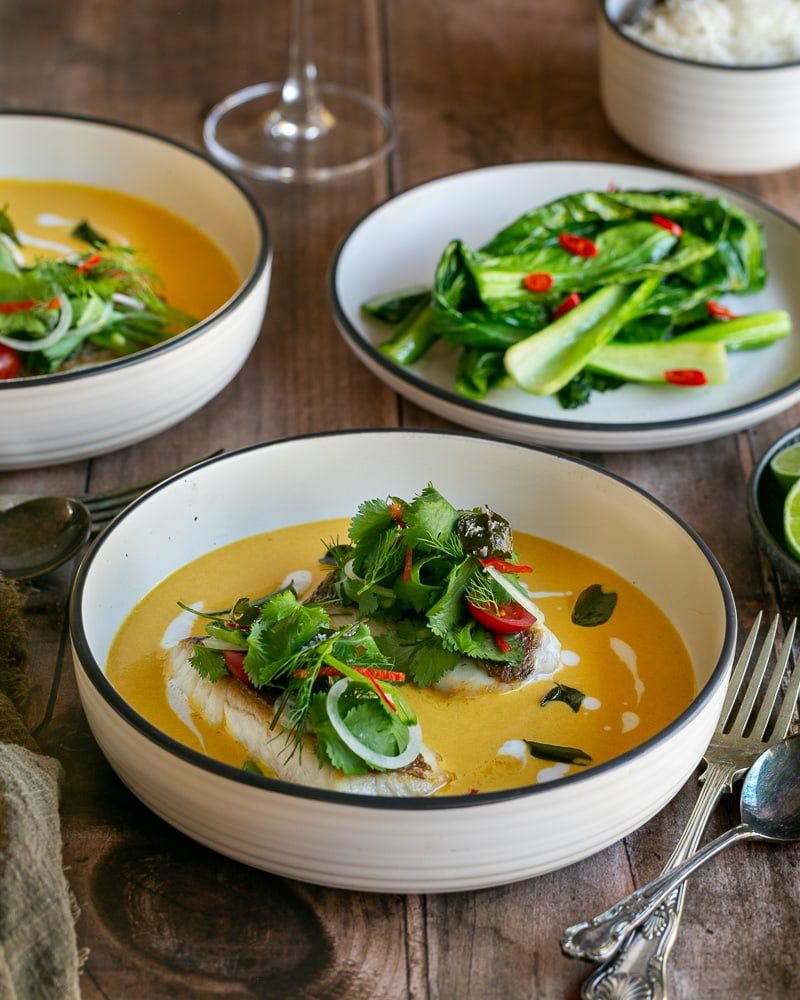 Seared Red Snapper with Coconut Curry Sauce - between2kitchens