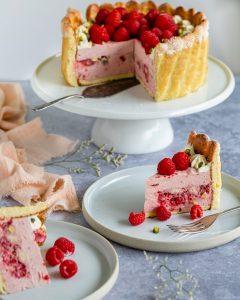 French Raspberry Charlotte Cake - Between2Kitchens