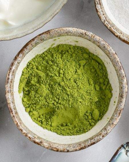 Green Tea Matcha Panna Cotta with Cherries - Between2Kitchens