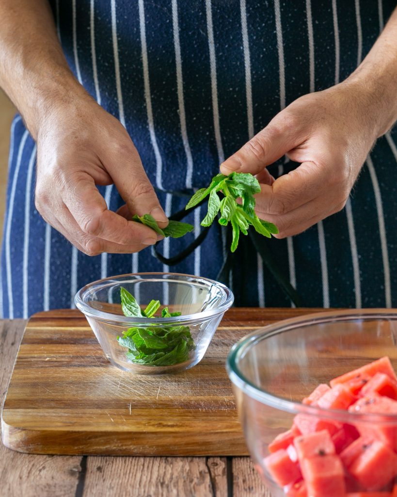 Tomato Watermelon Salad with Goats Cheese - Between2Kitchens